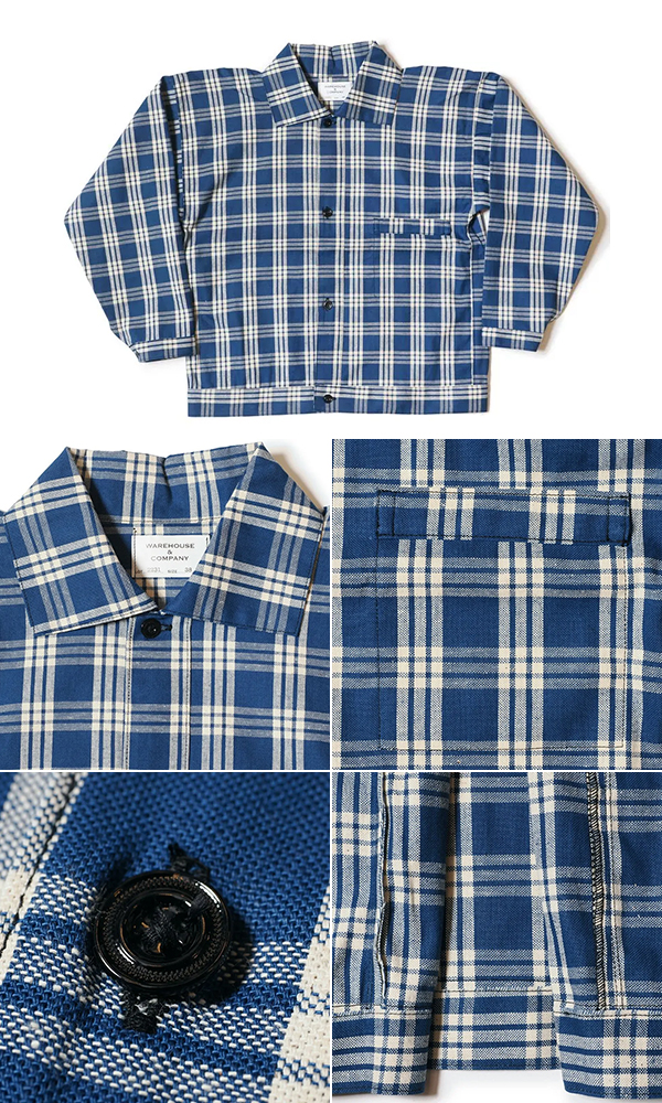 WAREHOUSE ウエアハウス ロープインディゴ|セルヴィッチチェック|ブラウス『1900’S INDIGO BLUE and WHITE CHECK BLOUSE』【アメカジ・ワーク】2231