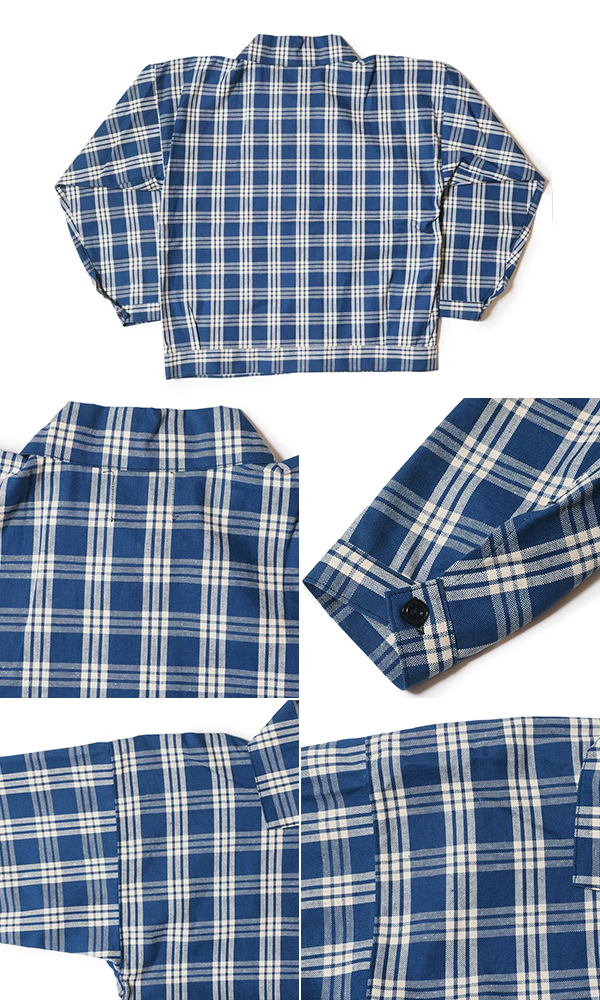 WAREHOUSE ウエアハウス ロープインディゴ|セルヴィッチチェック|ブラウス『1900’S INDIGO BLUE and WHITE CHECK BLOUSE』【アメカジ・ワーク】2231